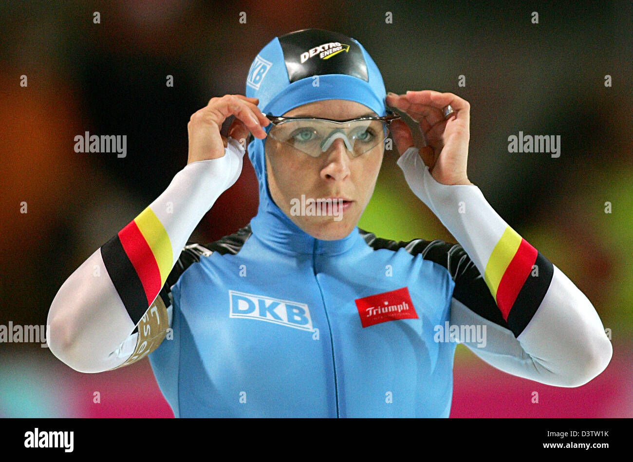 German speed skater Anni Friesinger conentrates on her race to win the ...