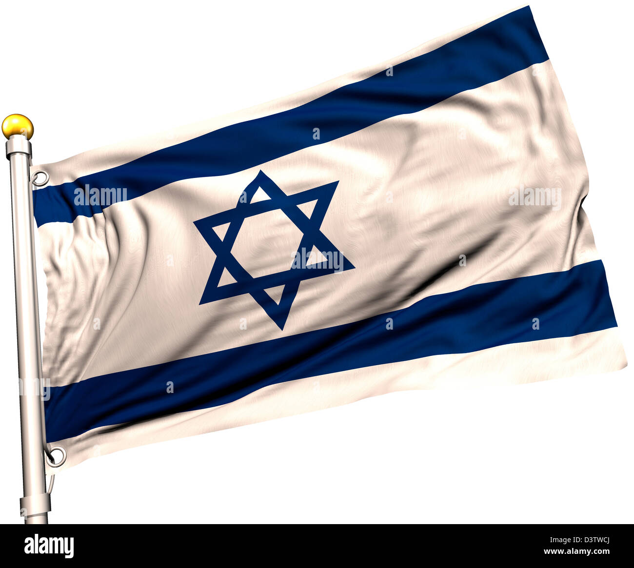 Israel flag on a flag pole. Clipping path included. Silk texture ...