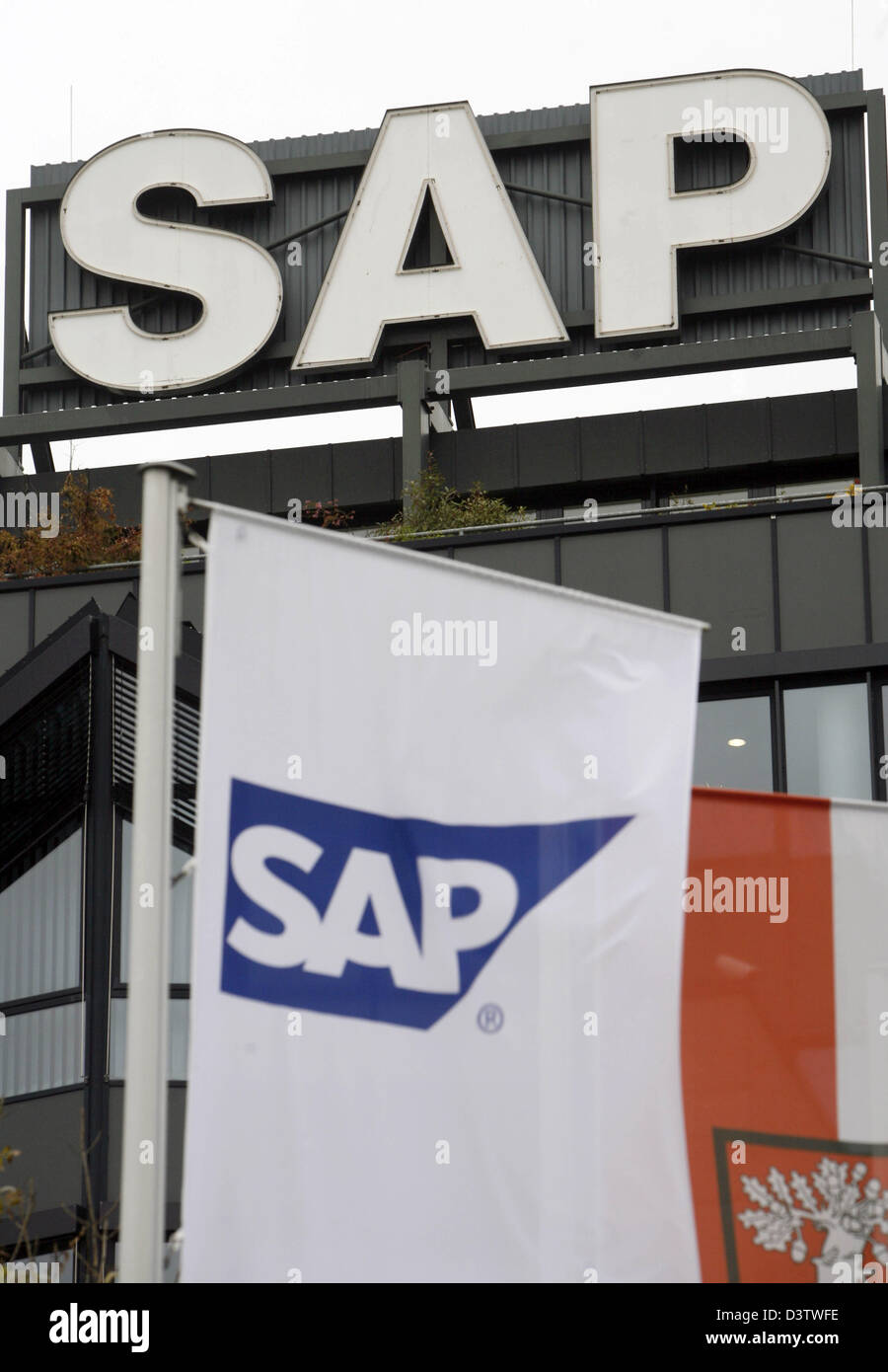The photo shows the company logos of German software company SAP at the ...