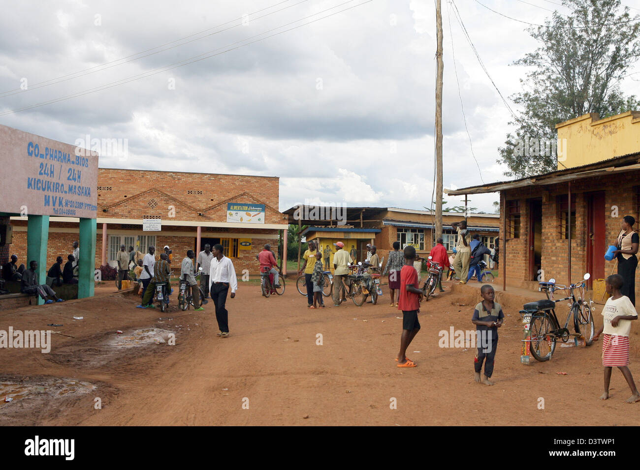 The photo shows a street scene in a village near Kigali, Rwanda ...