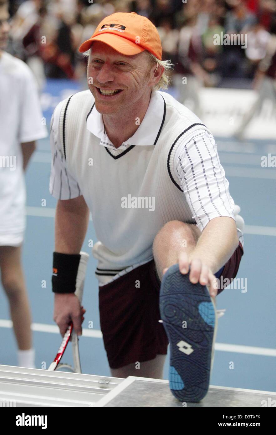 German tennis legend Boris Becker stretches at the tennis show 'Boris ...