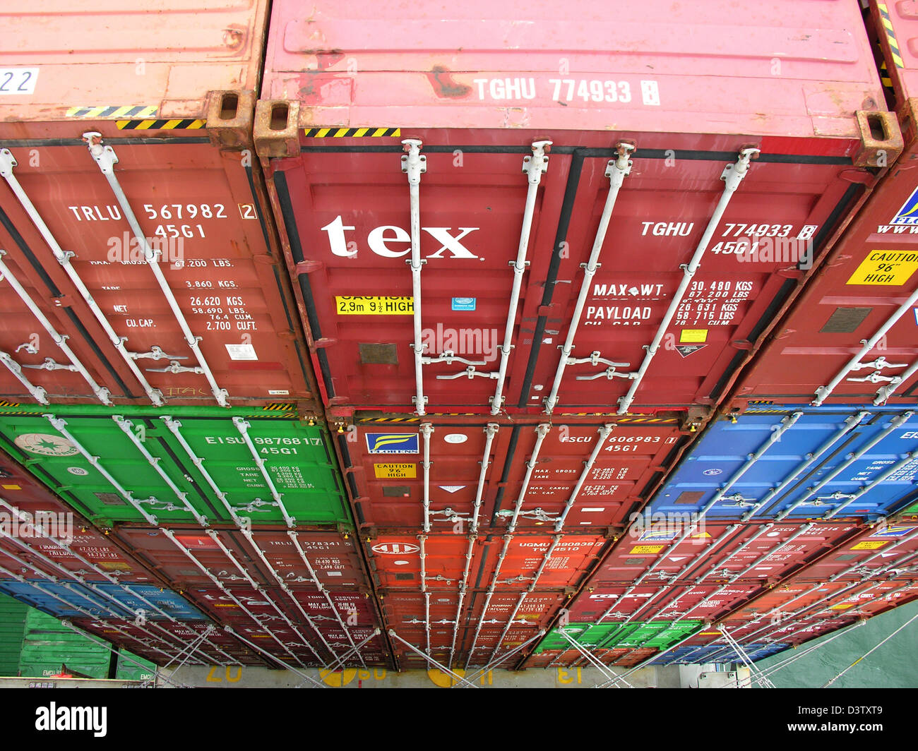 The photo shows containers piled onboard the German conatiner ship LT ...