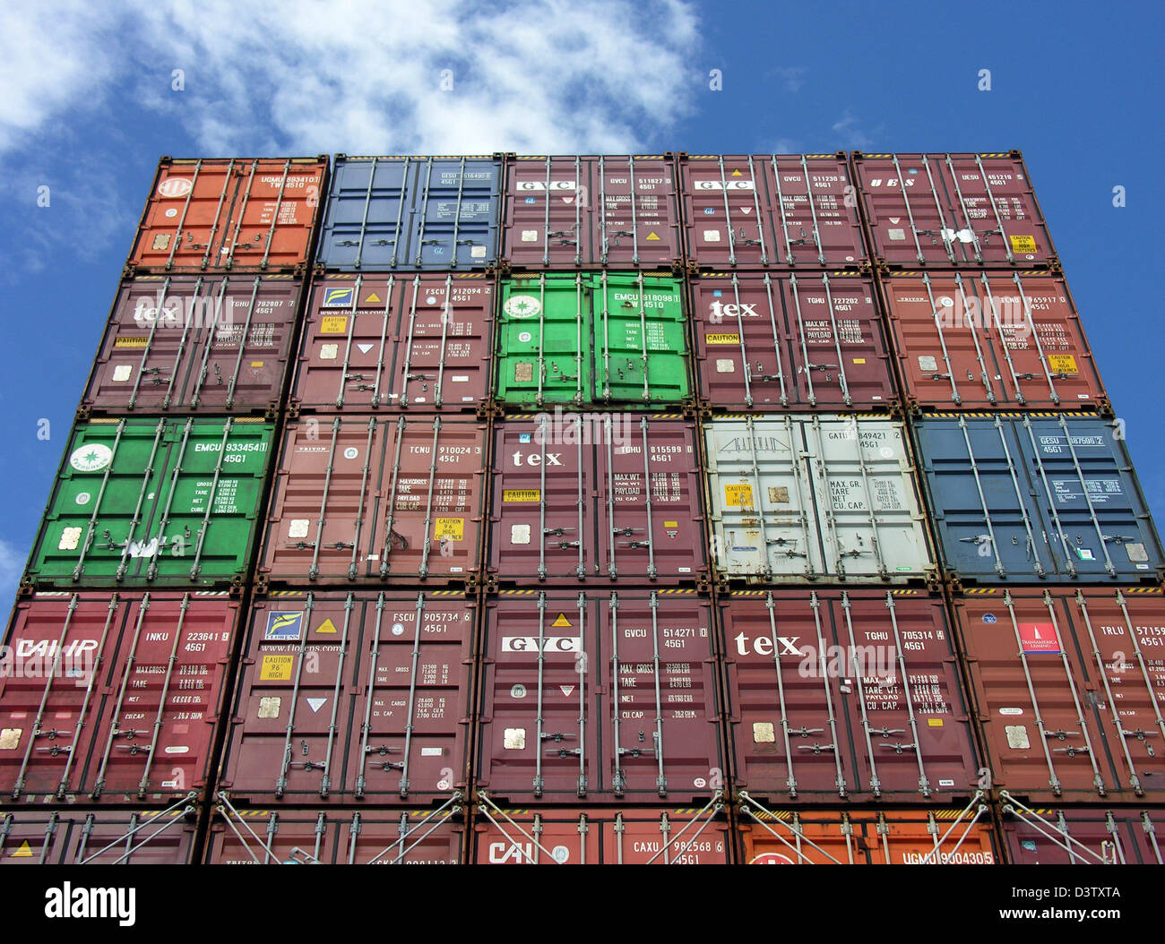 The photo shows containers piled onboard the German conatiner ship LT ...