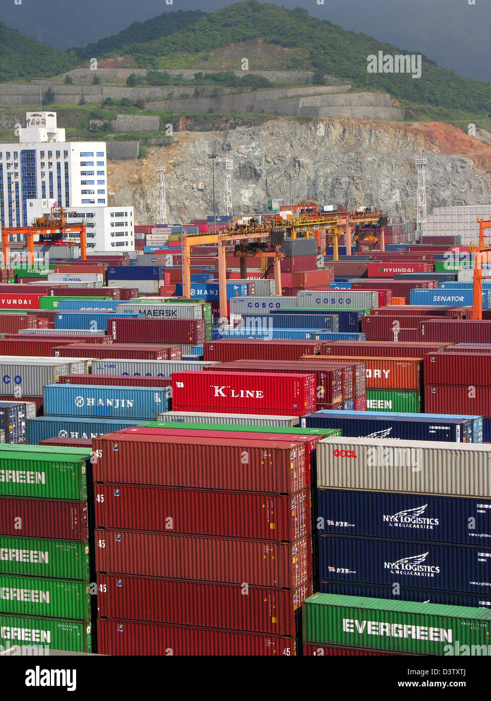 The photo shows containers piled onboard the German conatiner ship LT ...
