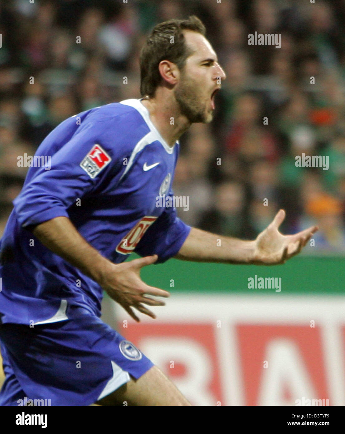 Josip Simunic of Berlin cheers scoring th 1-1 equaliser during the ...
