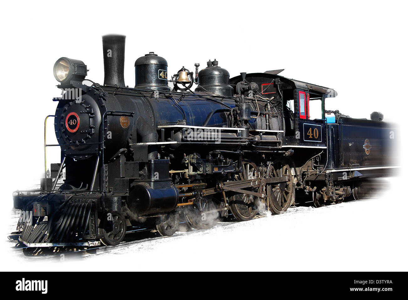 Steam engine locomotive on white background Stock Photo - Alamy