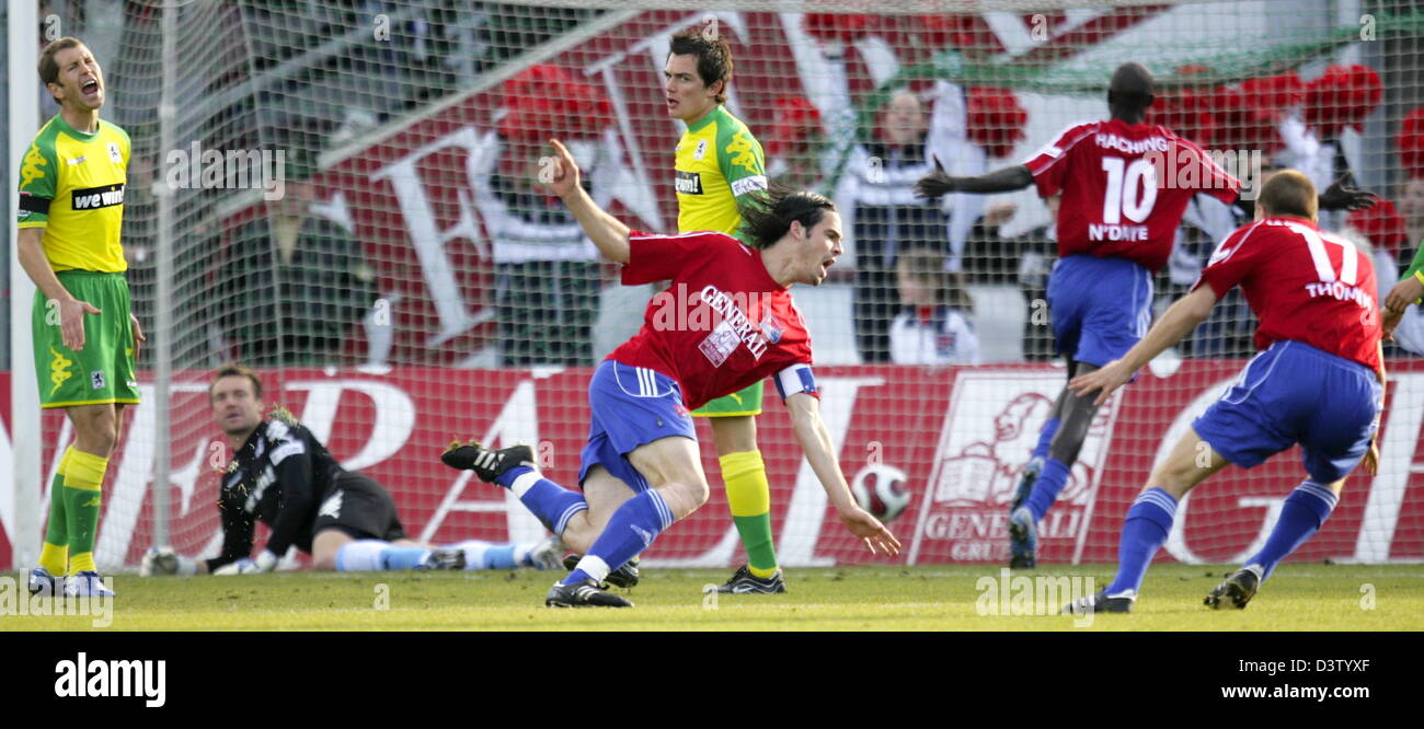 Stefan Buck (C,front) celebrates his 1-0 score with teammate Babacar N ...