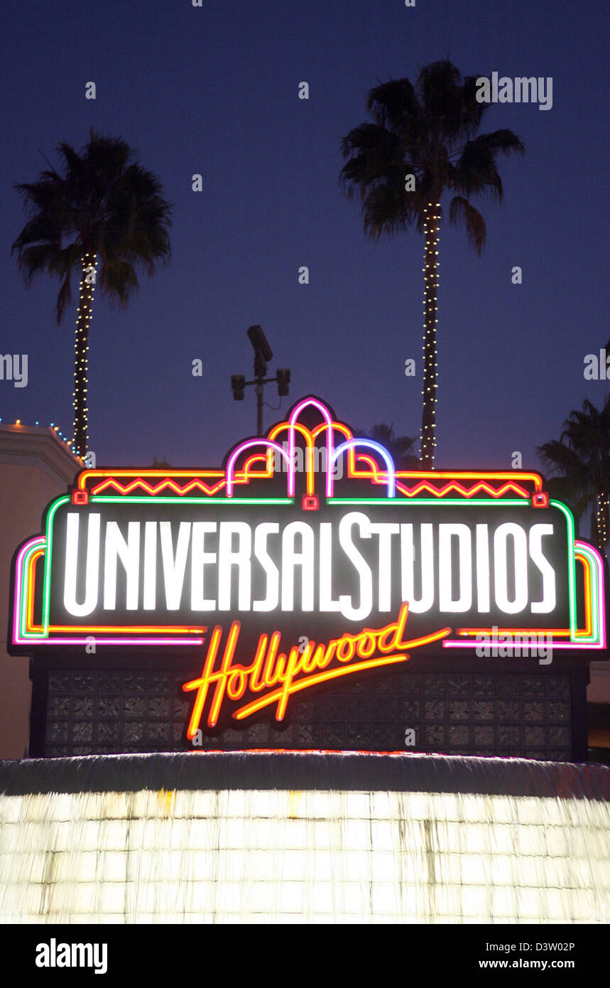 The picture shows the illuminated neon sign of the Universal Studios in ...