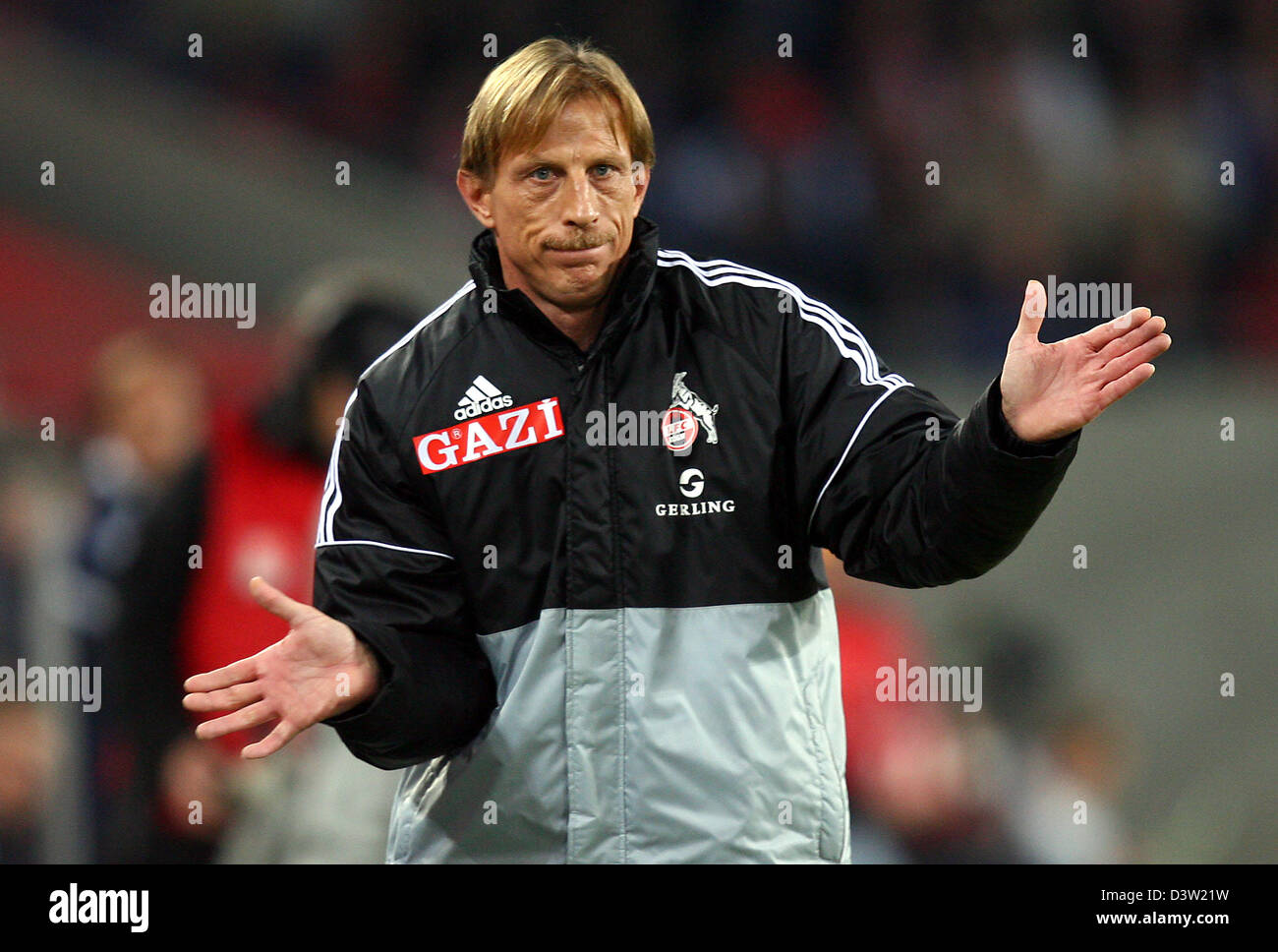 Cologne's head coach Christoph Daum gestures during the Bundesliga ...