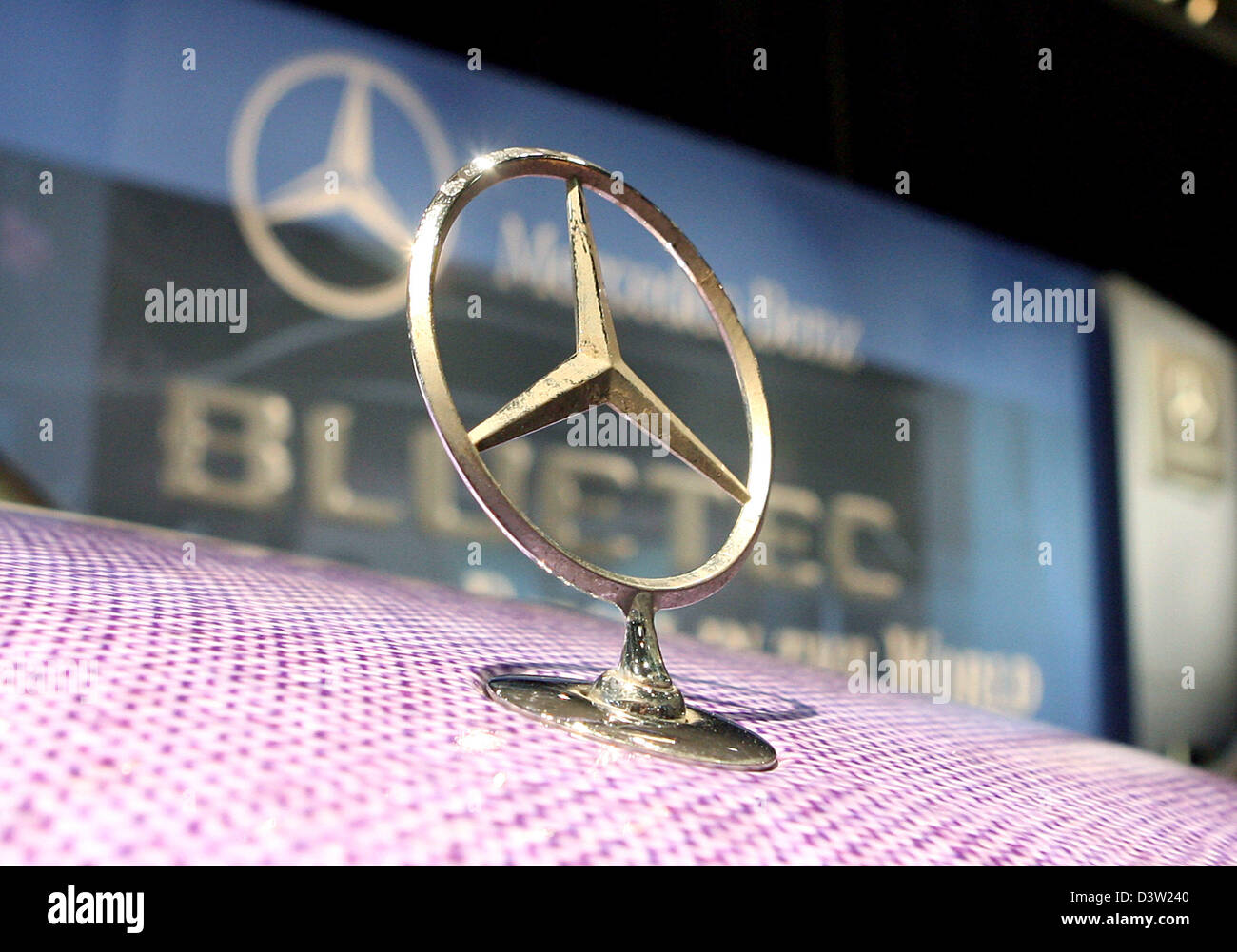 The photo shows the company logo of Merceds Benz at the Los Angeles ...