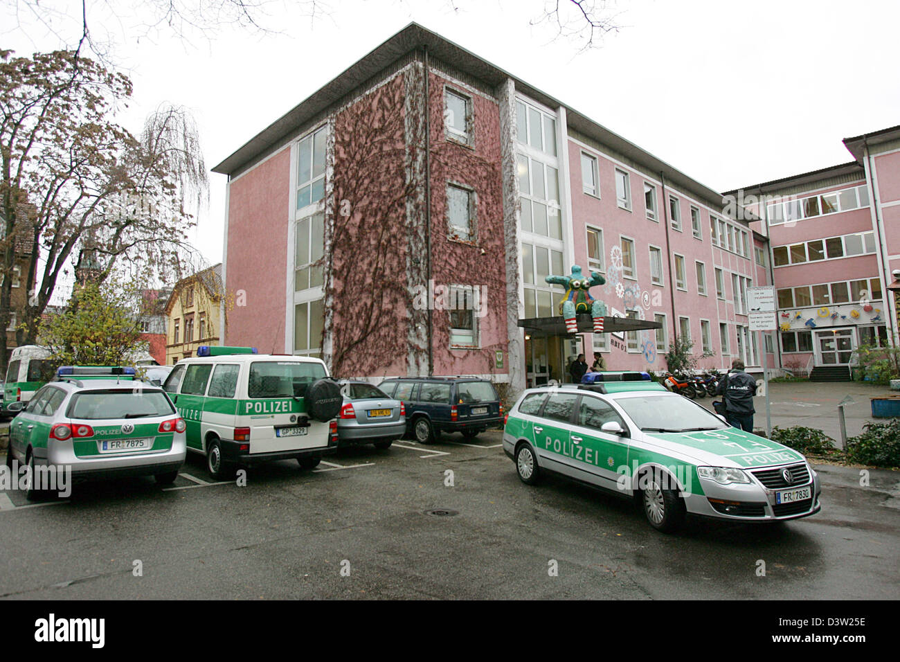 A police vehicles are pictured in front of the Technical Grammar School ...