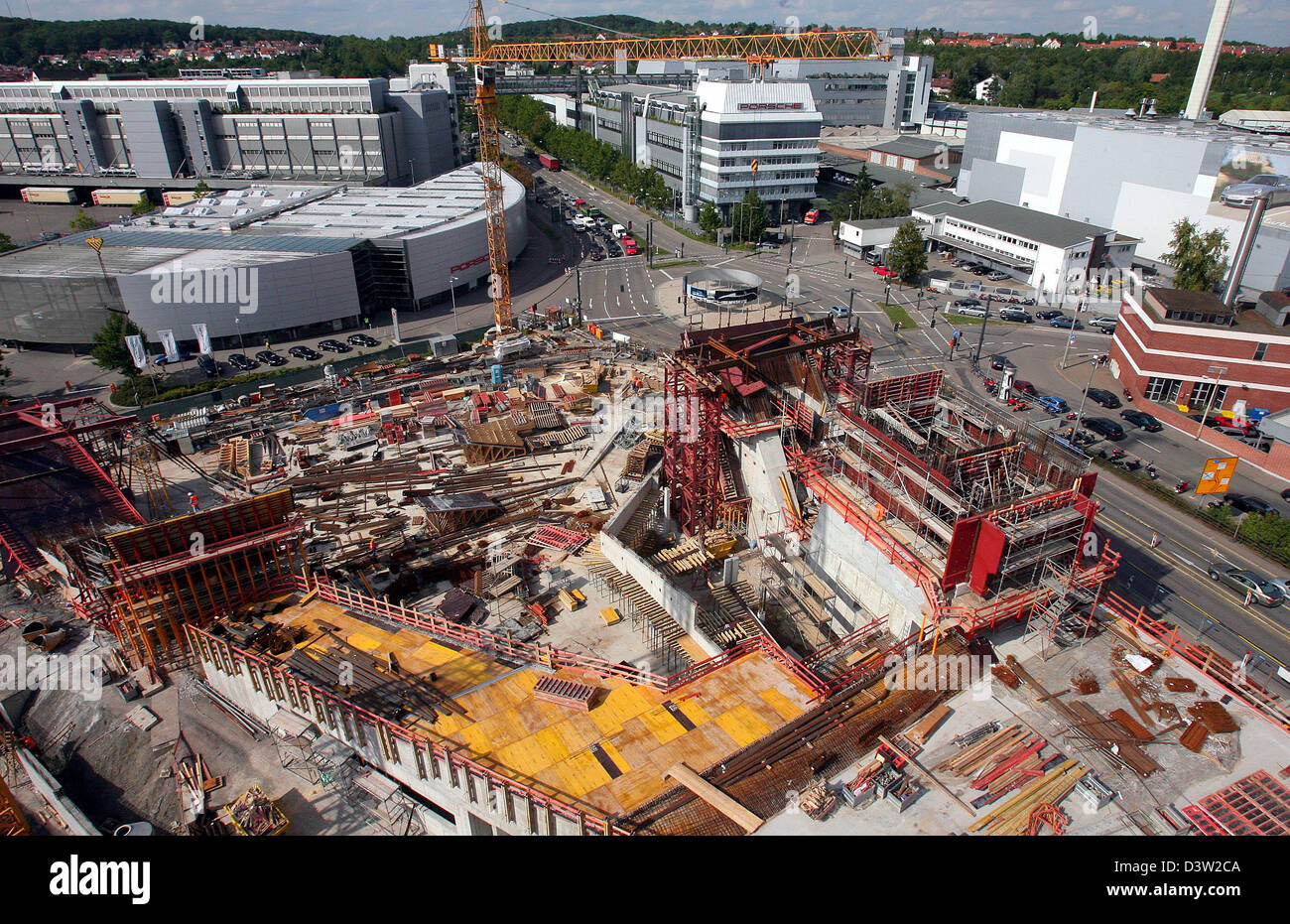 View on the construction site of the new Porsche museum and the company ...