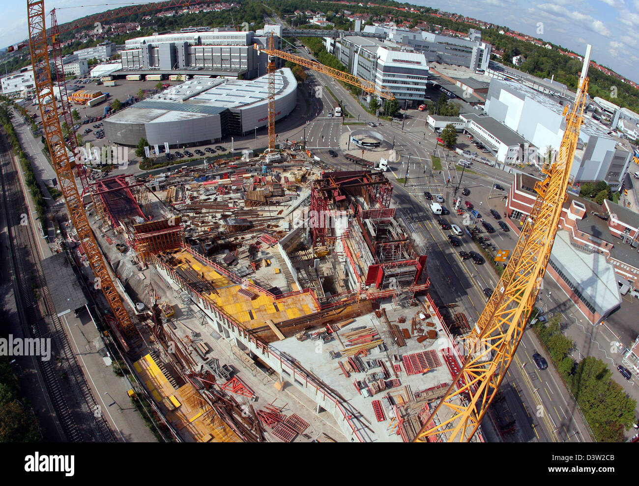 View on the construction site of the new Porsche museum and the company ...