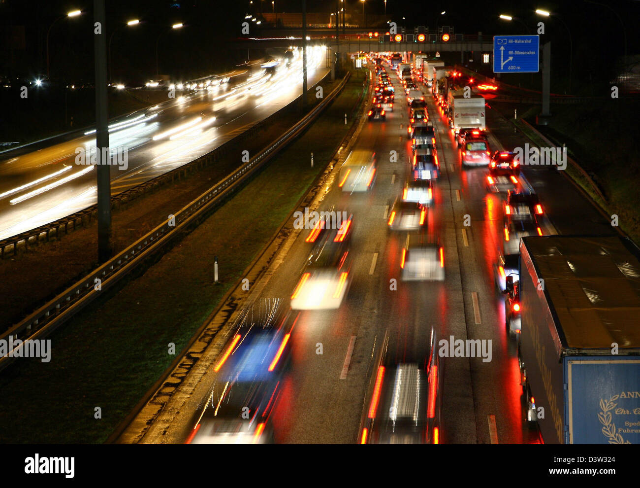 Dense traffic is pictured at the motorway during the knocking-off time ...