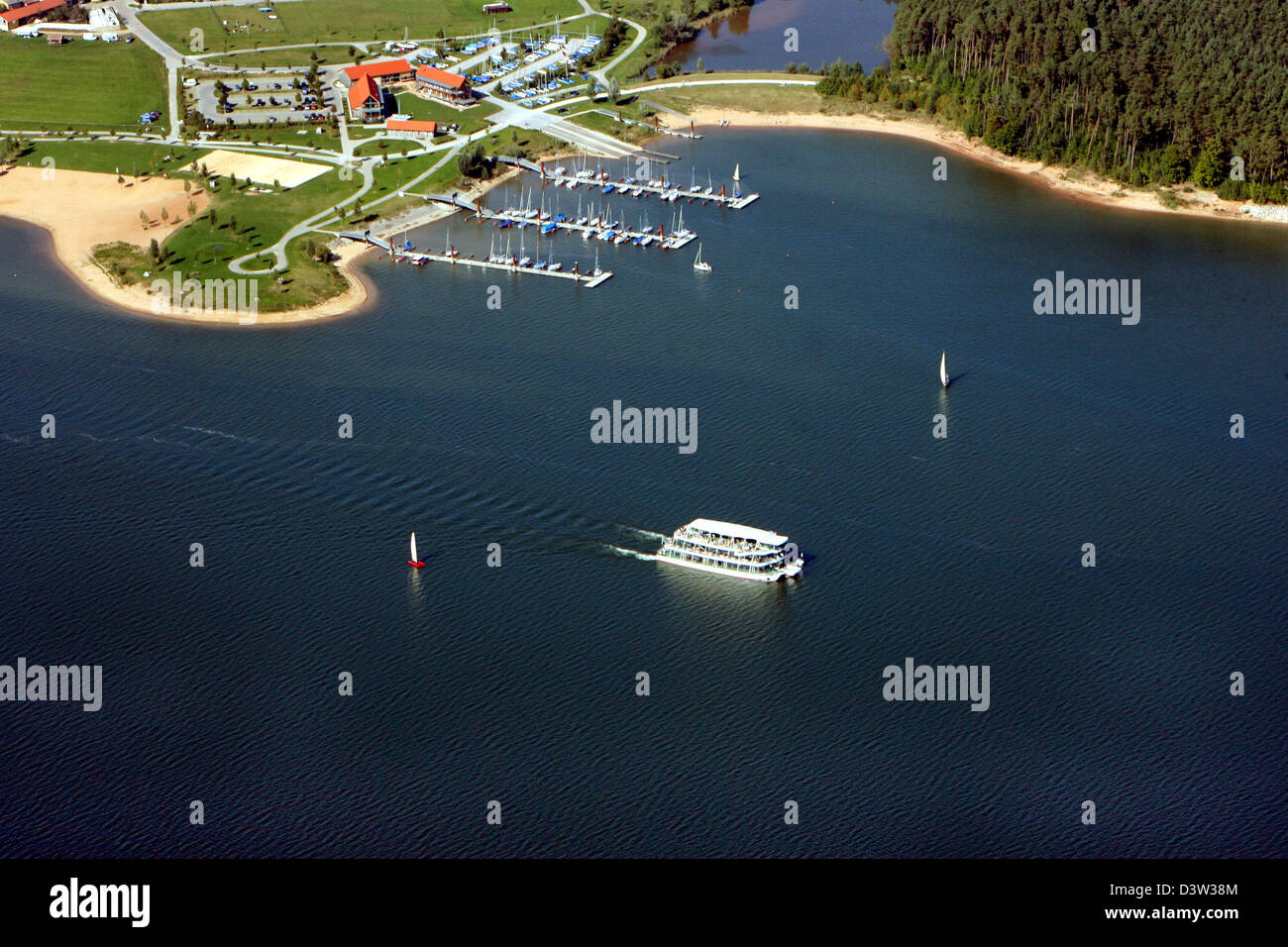 Aerial view on the Big Brombach lake near Spalt, Germany, 22 September ...