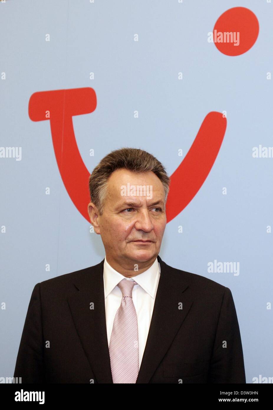 CEO of TUI Michael Frenzel pictured under the company's logo at a press ...