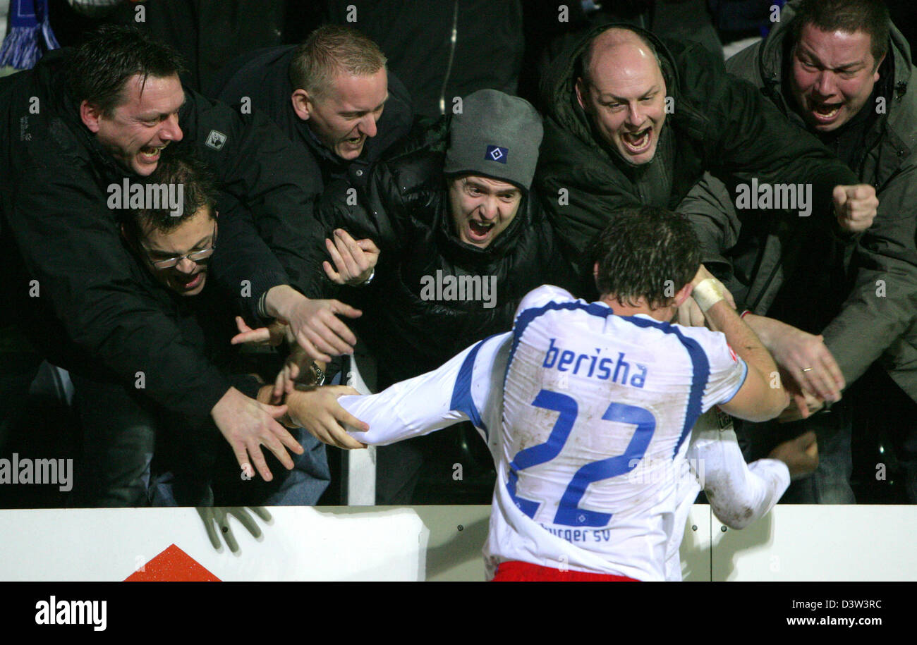 Besart Berisha and fans of Hamburg celebrate the 1:0 lead goal by ...