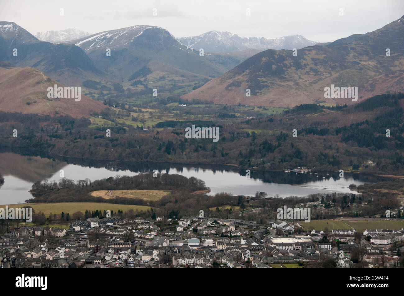 Keswick View from Lantrigg with reflection in Derwentwater Stock Photo ...