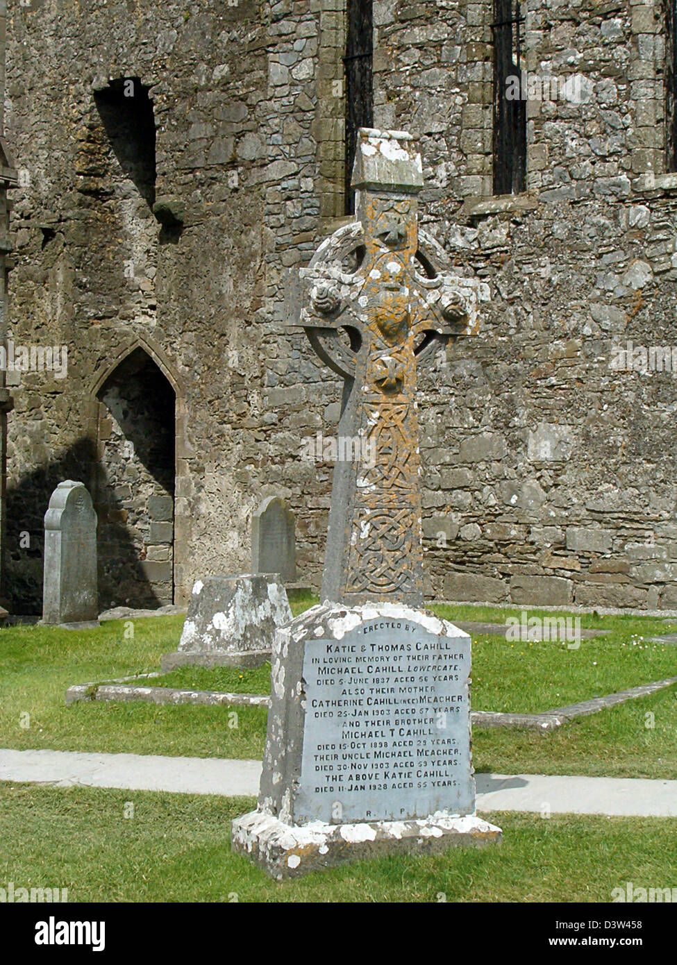 The pictures shows a stone cross at the Rock of Cashel in Tipperary ...