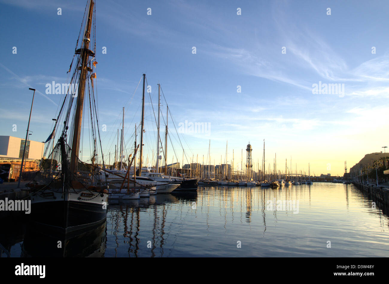 Sunset from Barcelona's Port Vell Stock Photo - Alamy
