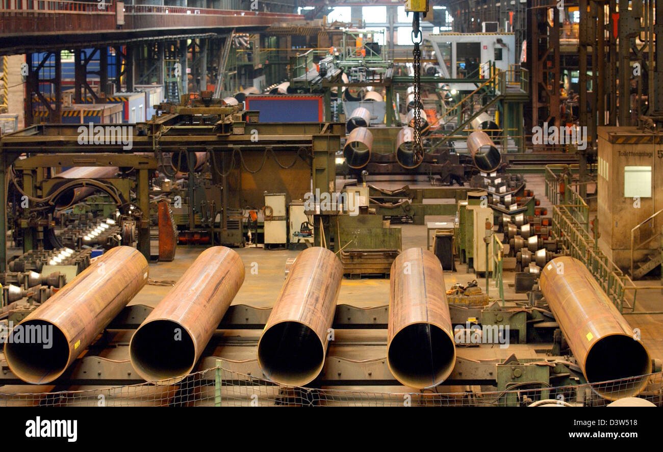 Large pipes photographed in front of burning machine 1 at Mannesmann ...