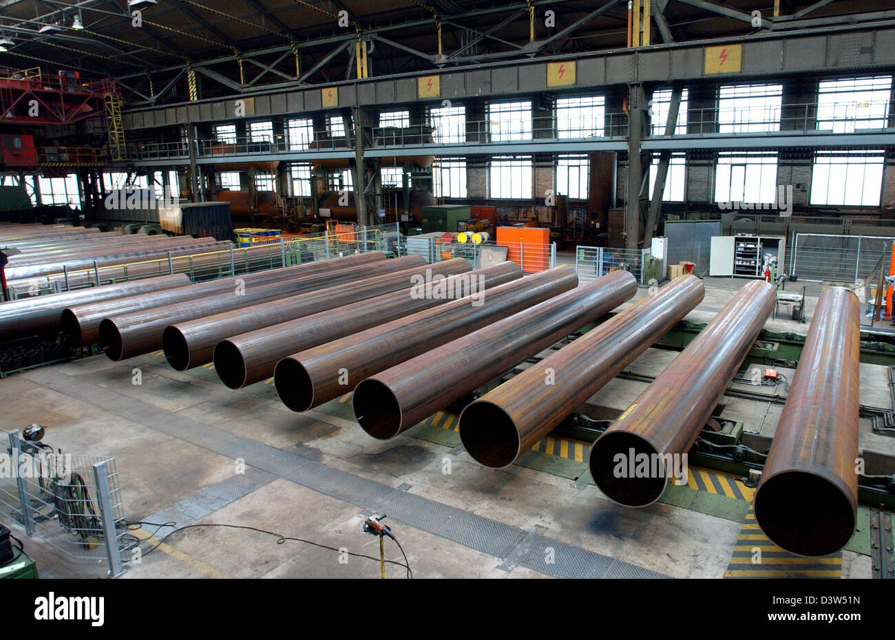 Large pipes photographed on a conveying system at Mannesmann-pipes ...