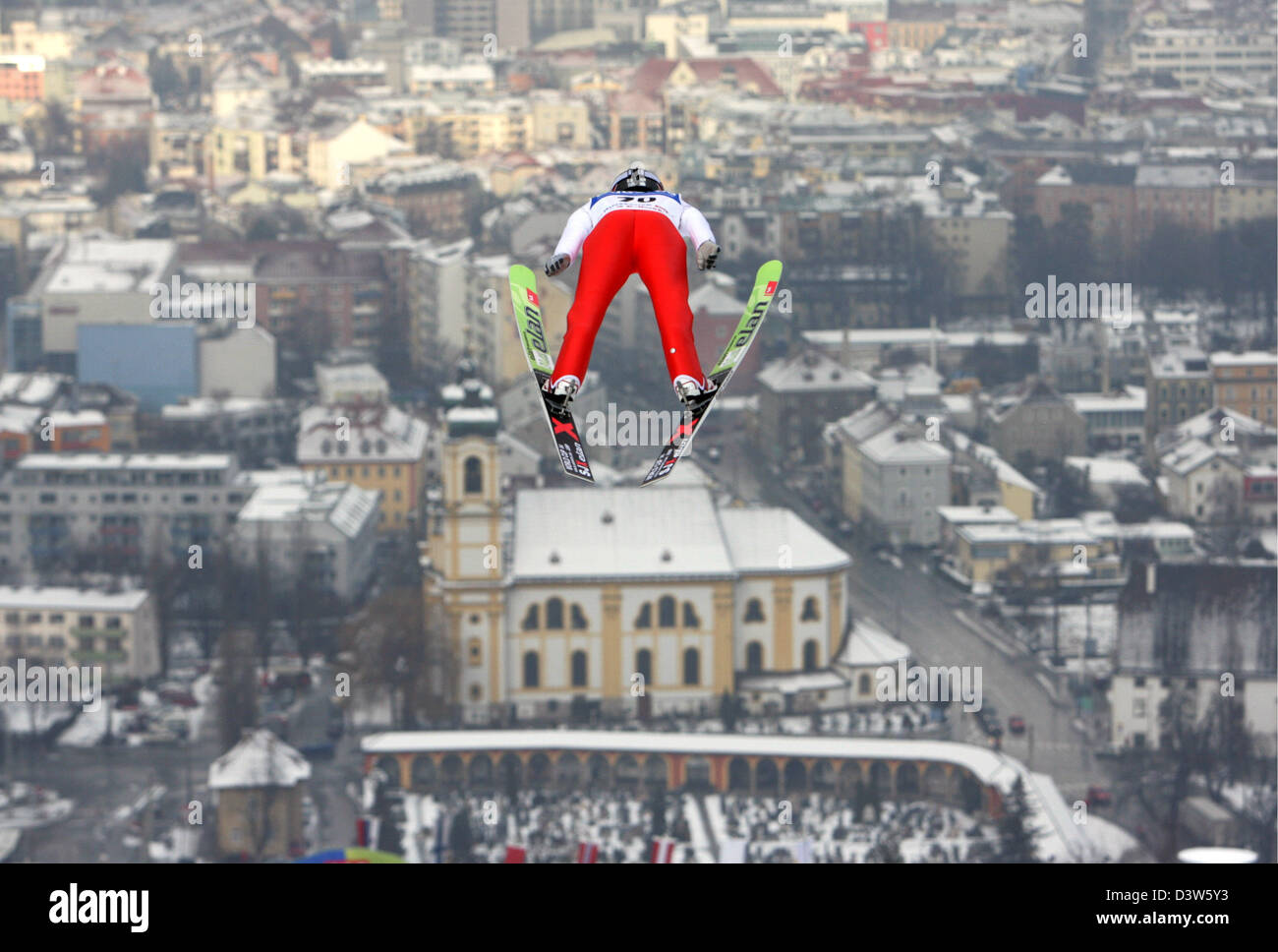 Swiss ski jumper Simon Ammann is airborne during a training jump for ...