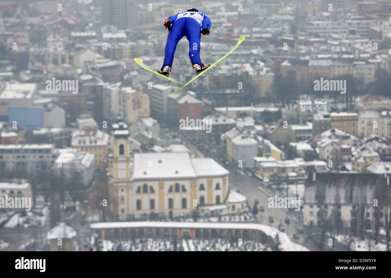 Polish ski jumper Adam Malysz is airborne during a training jump for ...