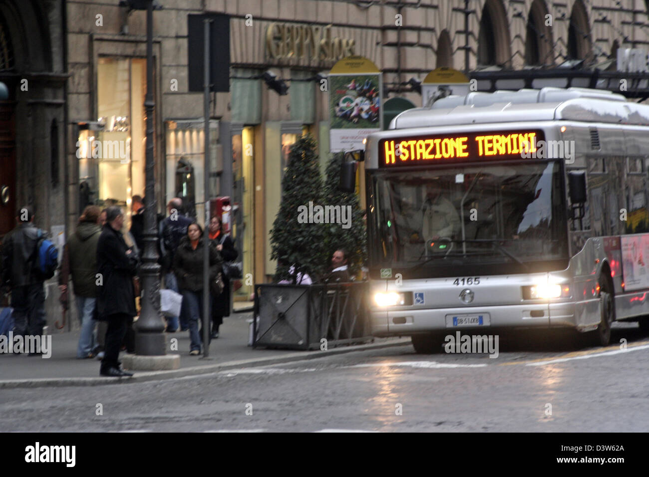 A bus heading for 'Stazione Termini' (main railway station) is pictured ...