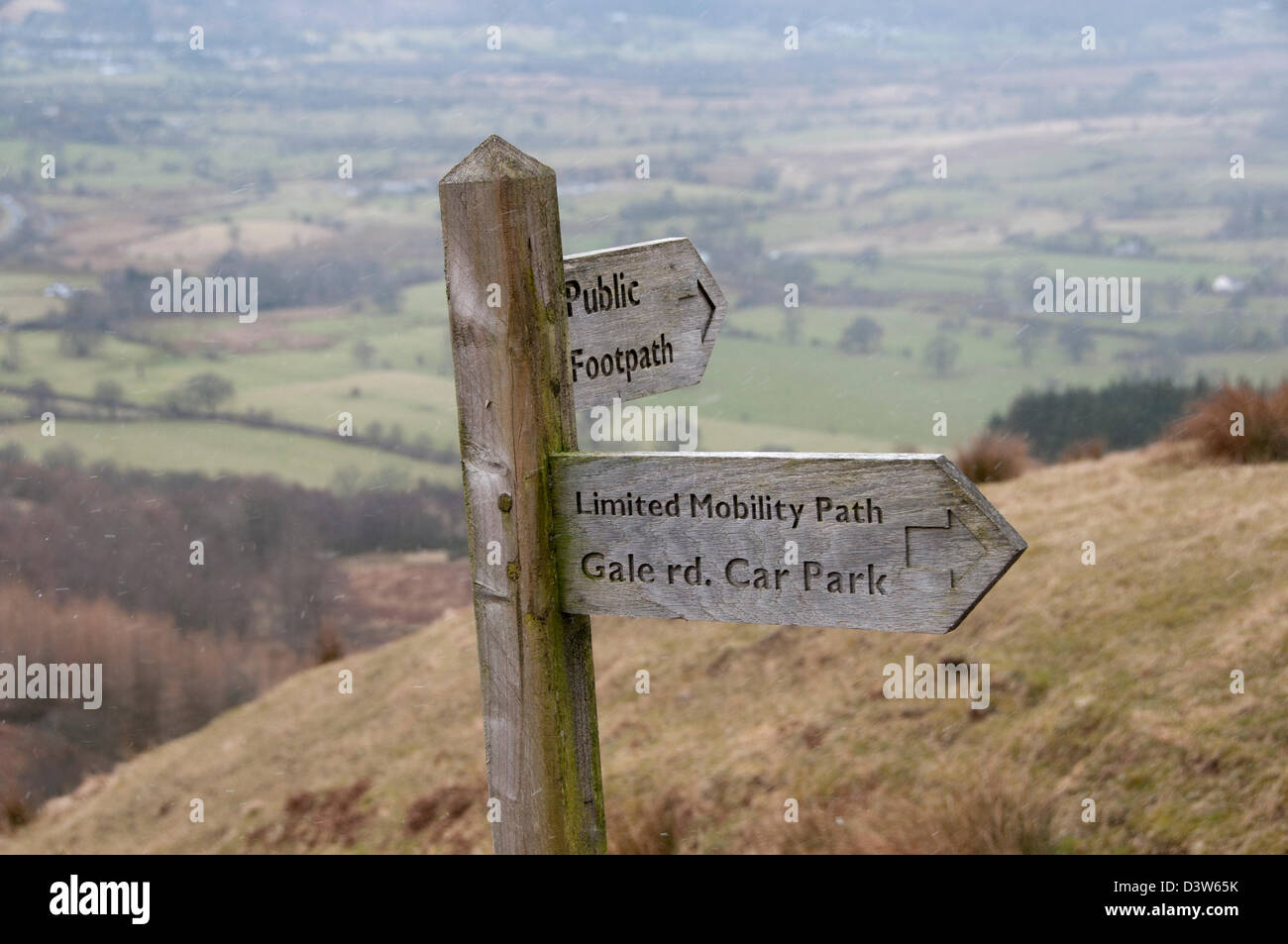 Keswick. Sign for walkers showing public footpath and special limited ...