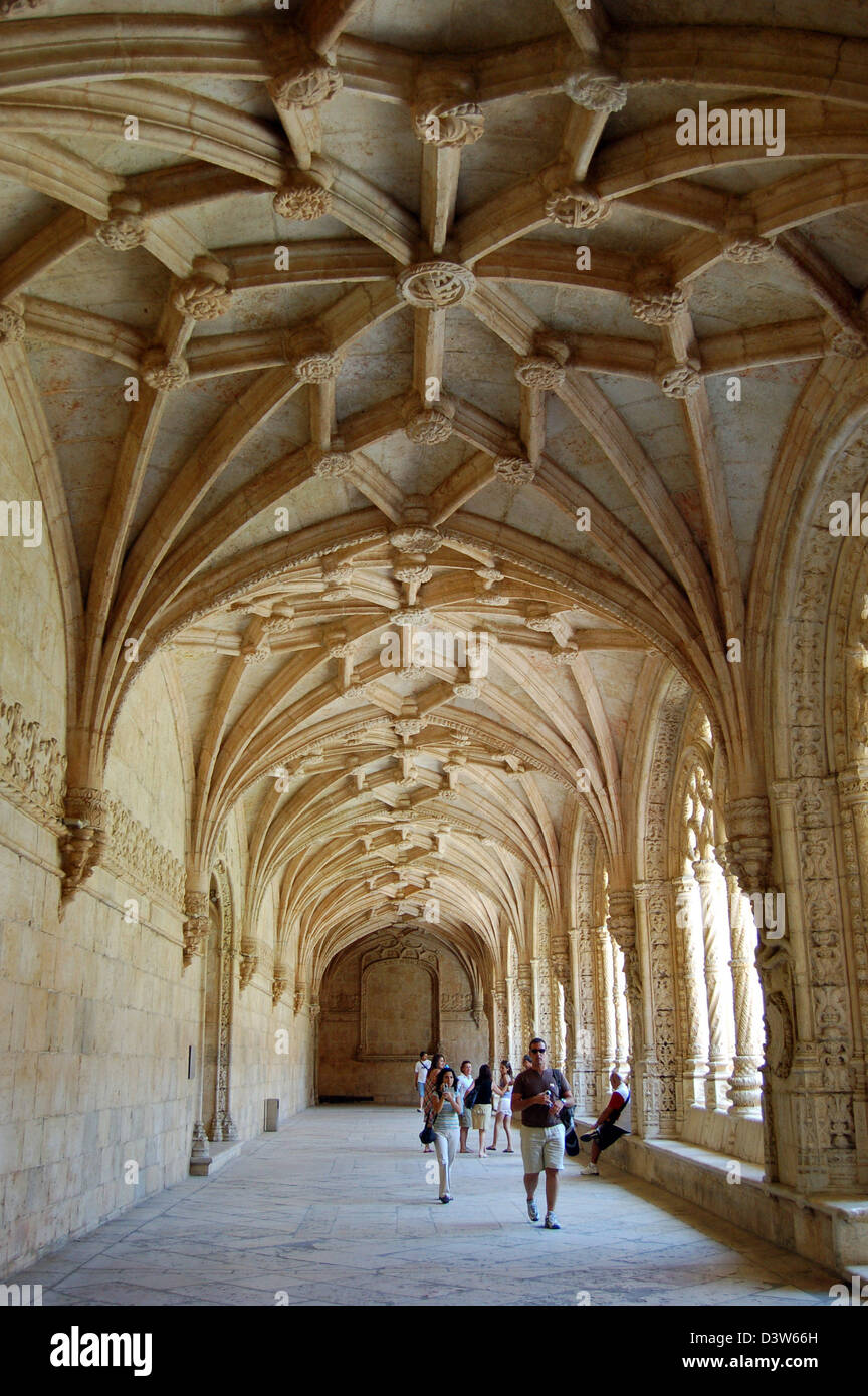 The picture shows the cloister of the St. Jerome Monastery in the Belem ...