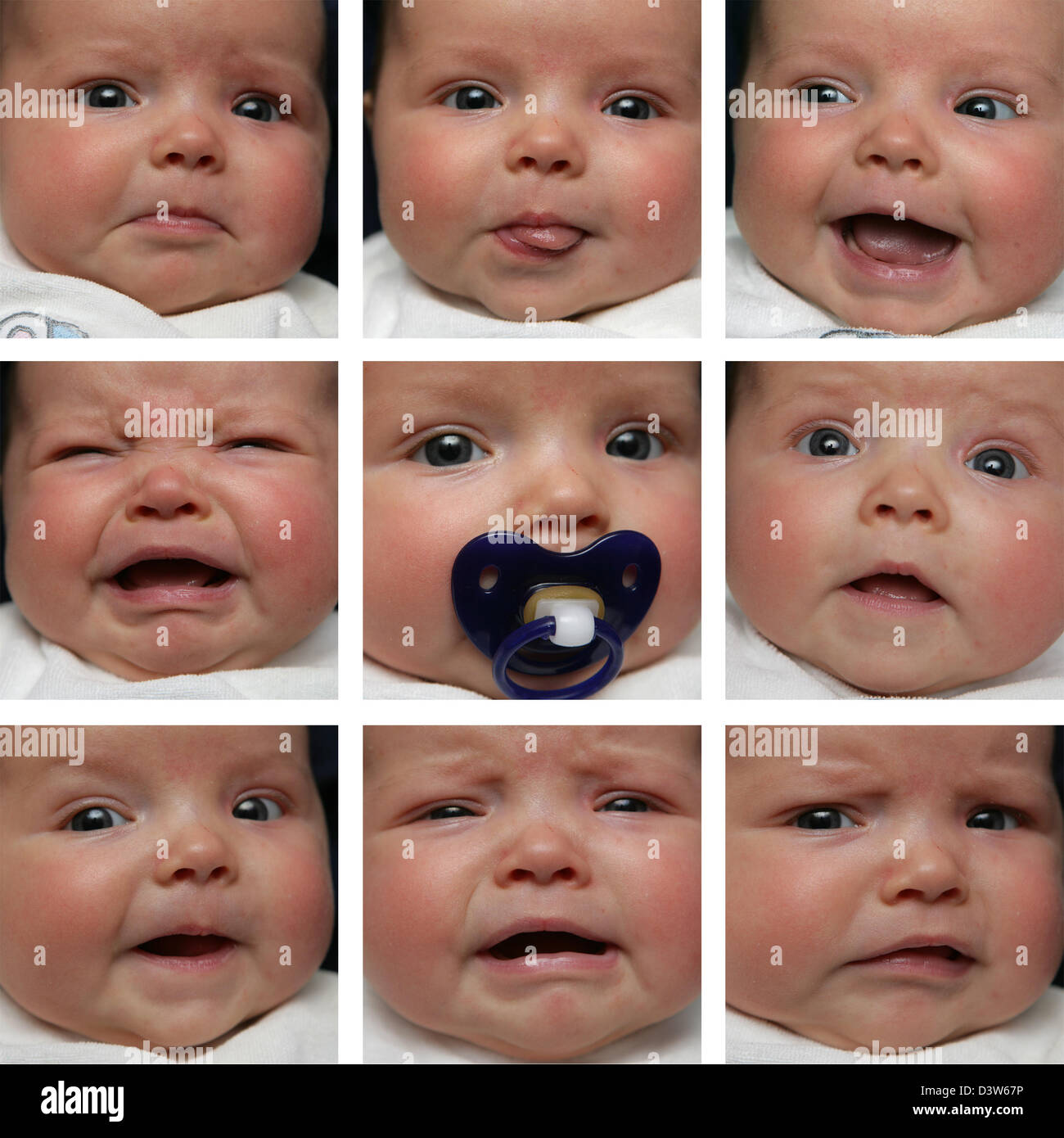 The combo shows faces of a nine-weeks-old baby in Sieversdorf, Germany ...