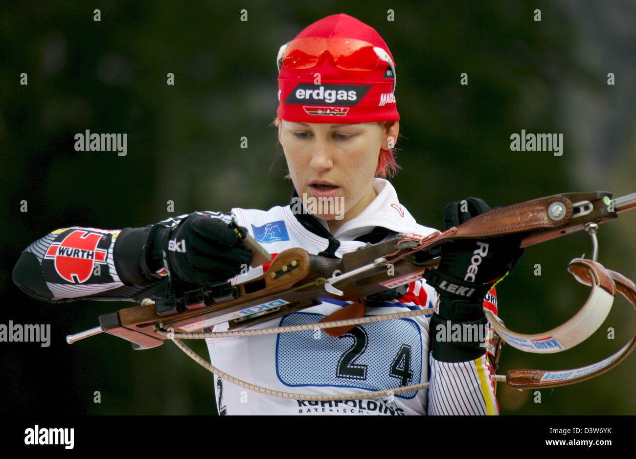 German Kati Wilhelm loads her rifle during the Biathlon World Cup women ...