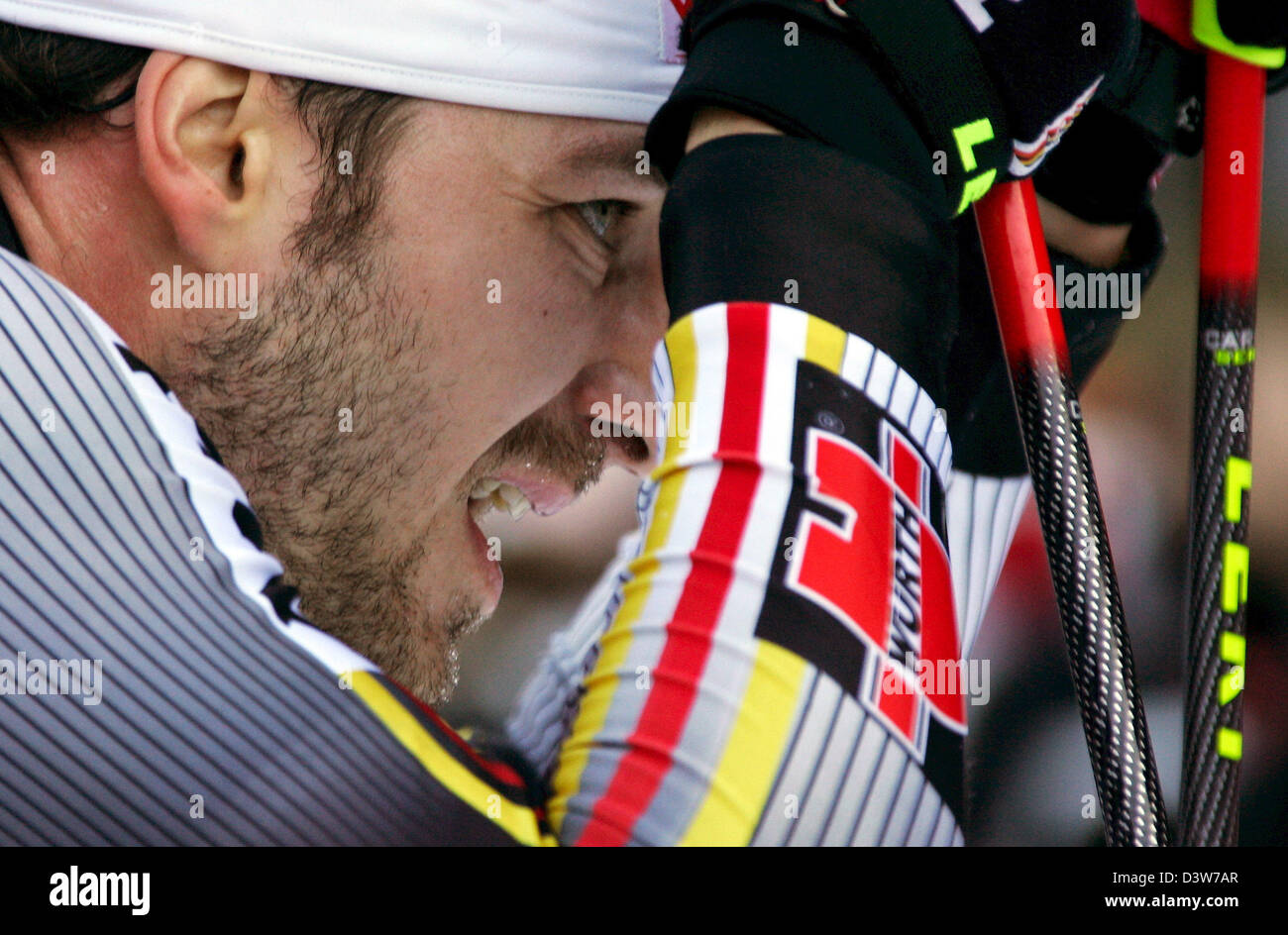 German biathlete Alexander Wolf arrives at the finish line during the ...