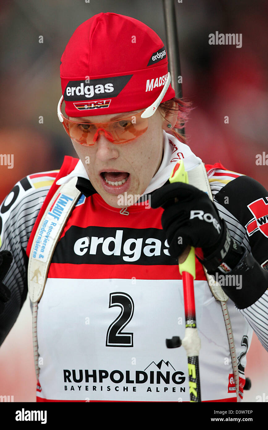 German Kati Wilhelm is pictured in the finish of the 12,5 km mass start ...