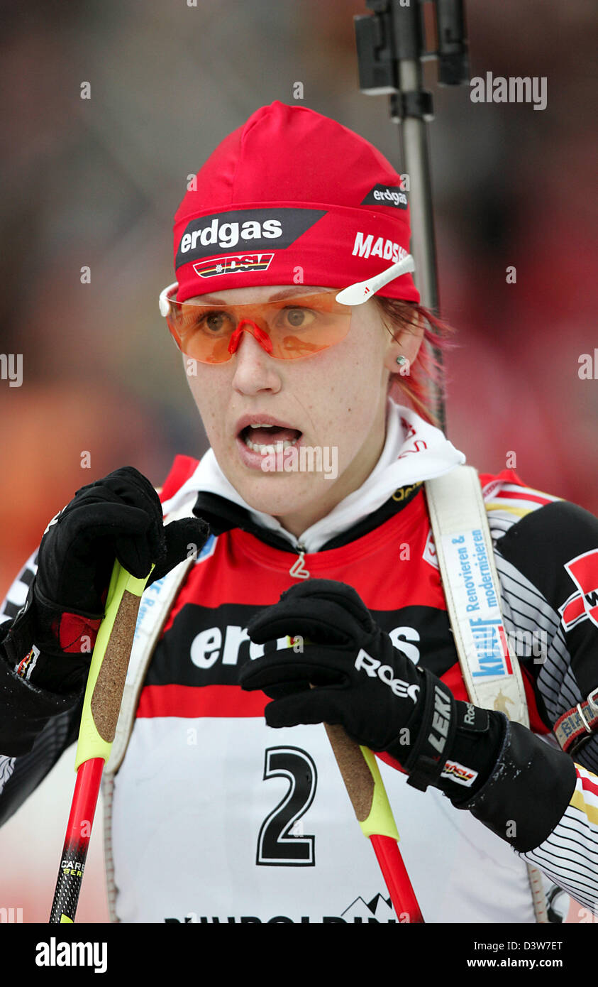 German Kati Wilhelm is pictured in the finish of the 12,5 km mass start ...
