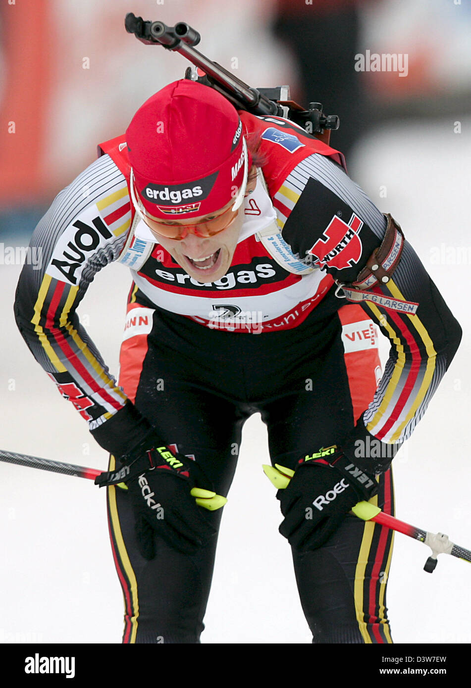 German Kati Wilhelm is pictured in the finish of the 12,5 km mass start ...
