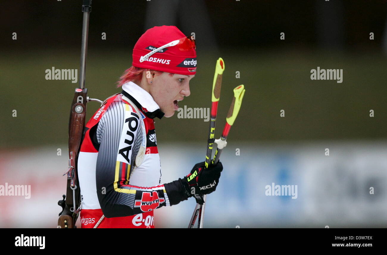 German Kati Wilhelm is pictured at the shooting stand during the 12,5 ...