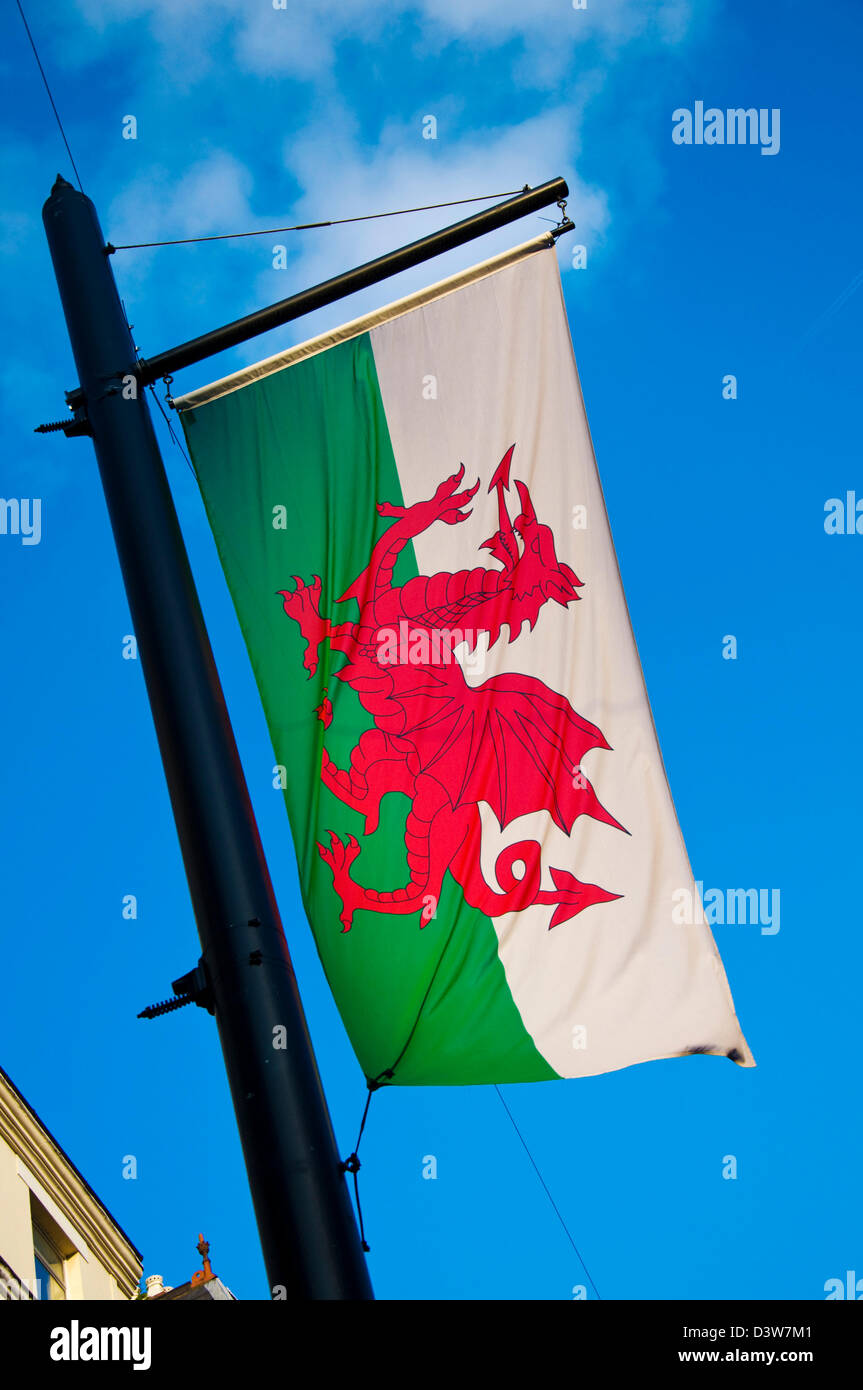 Welsh flag on St Mary Street in Cardiff Stock Photo - Alamy