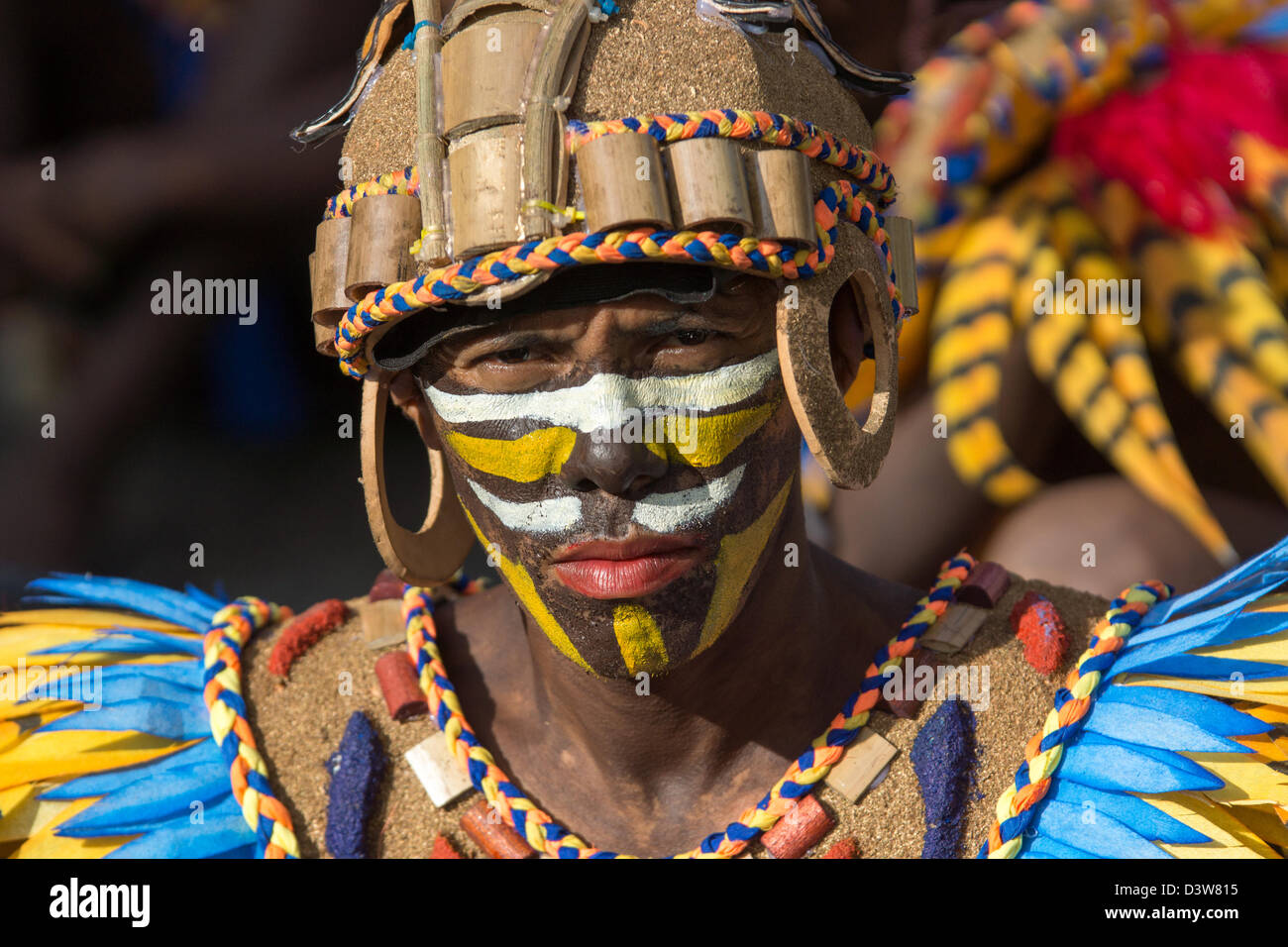 Participant dressed in tribal garb in The Dinagyang festival in Iloilo ...