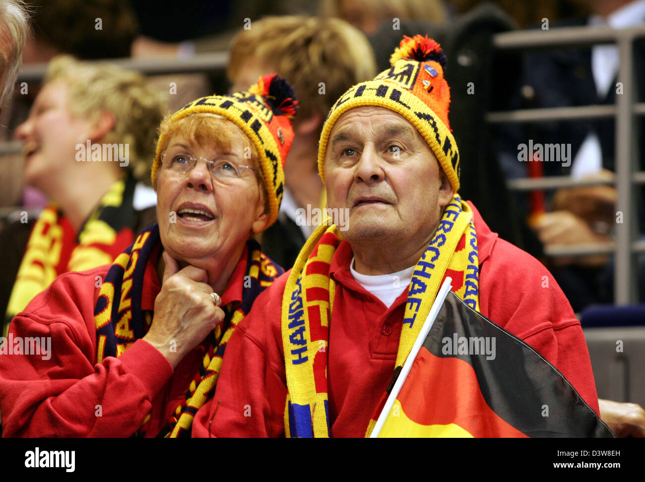 Two German handball fans pictured at the opening ceremony to the 2007 ...