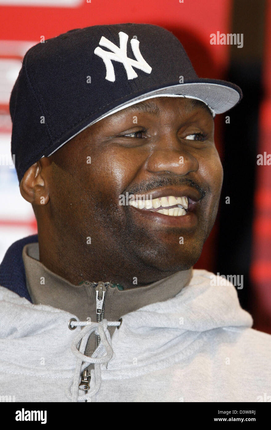 Boxer Ray Austin from the USA smiles at a press conference at the SAP ...