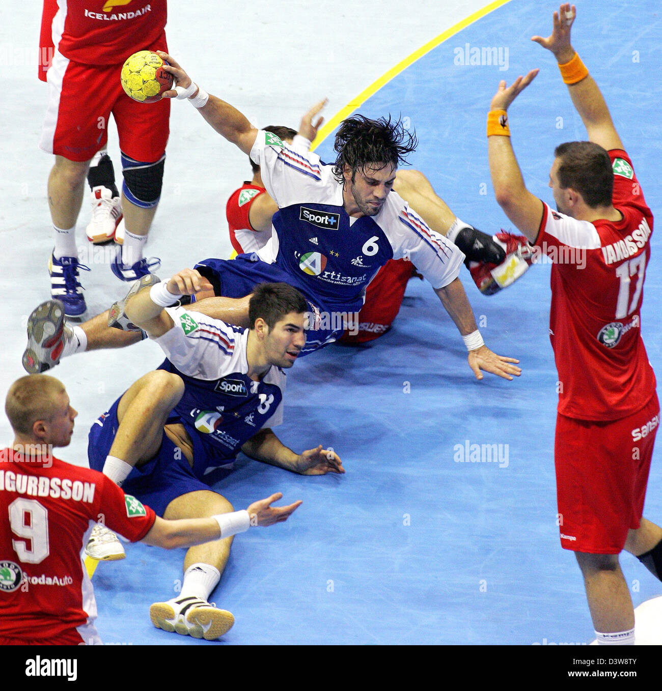 French handball internationals Bertrand Gille (6) and Nikola Karabatic ...