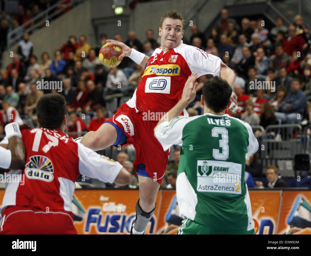 Czech international Filip Jicha throws a ball during the 2007 Handball ...