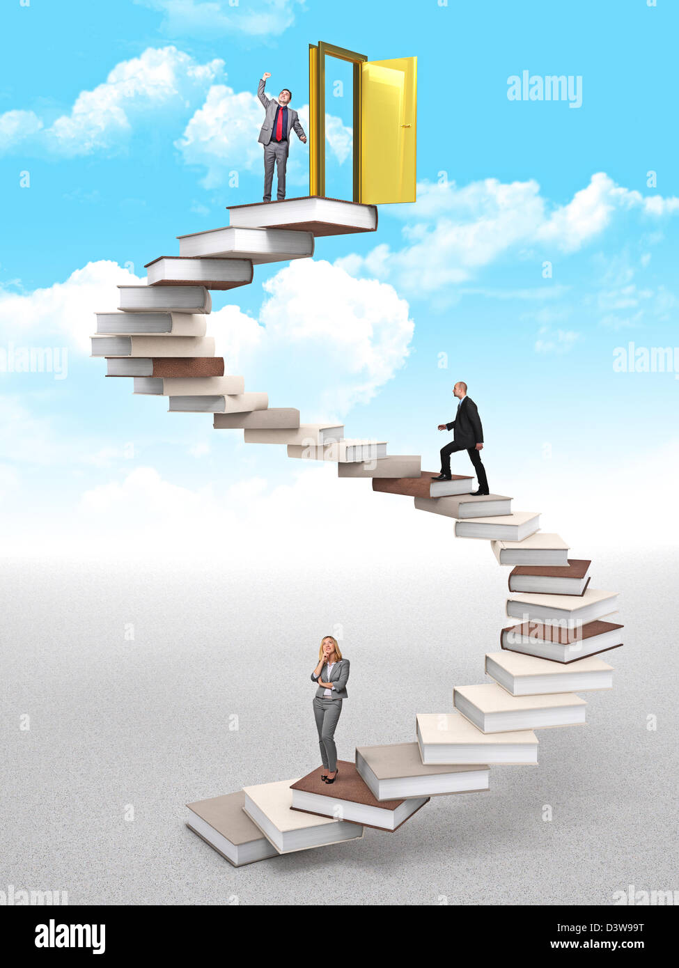 business people on 3d book stair Stock Photo - Alamy