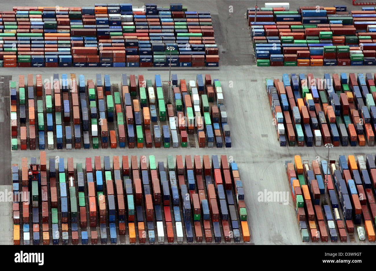 The aerial photo shows assembled, colourful containers on the compounds ...
