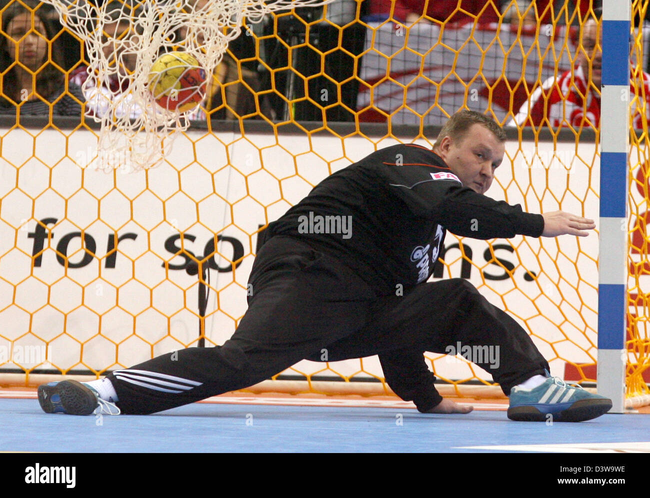 Russian goalkeeper Vasily Filippov is pictured after a Polish goal ...