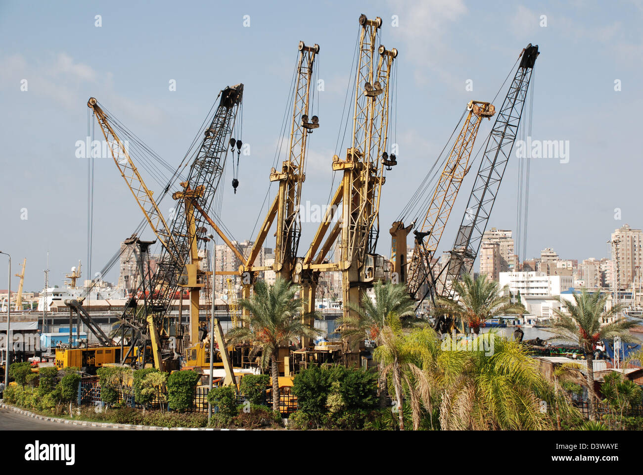 Construction cranes at the port of Alexandria Egypt Stock Photo - Alamy