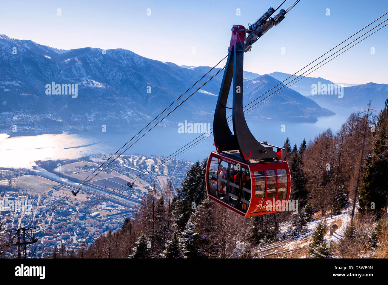 cable car from Locarno to Cardada with view on the Lake Maggiore ...