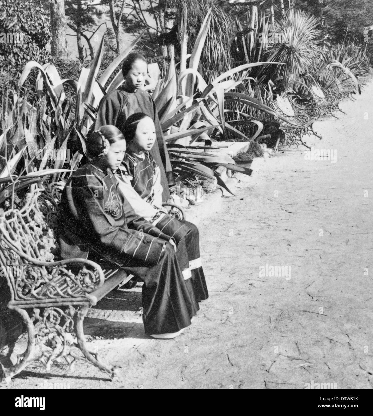 Fair damsels in the Botanical Gardens of Hong Kong, China, circa 1900 ...